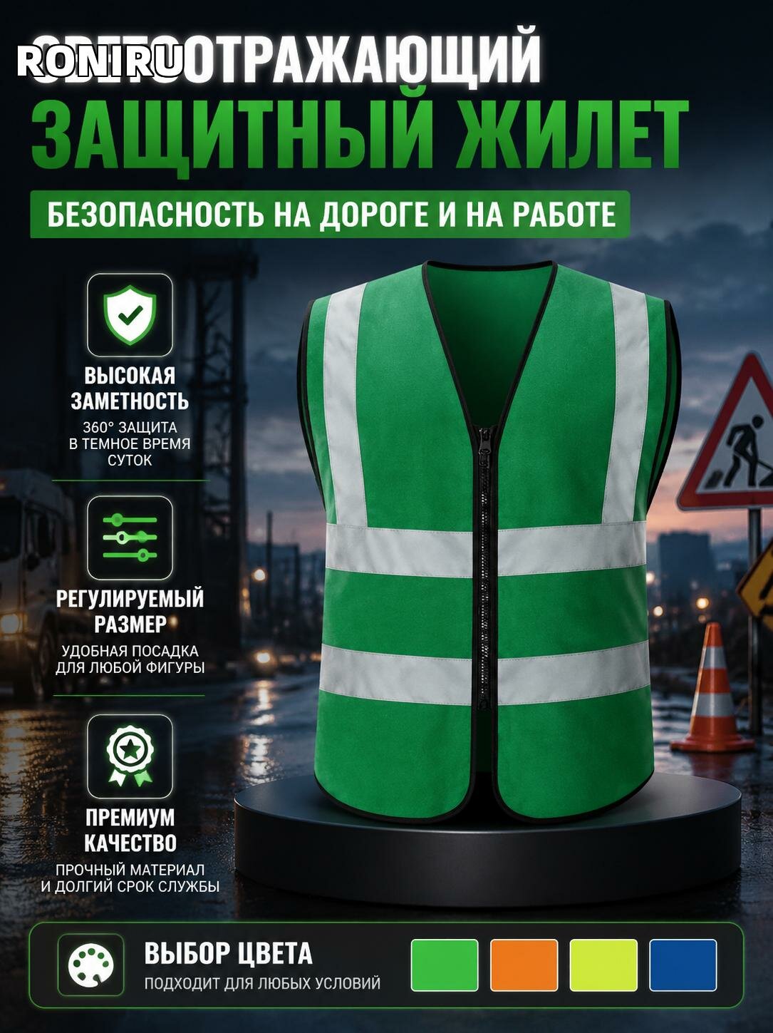 Светоотражающий защитный жилет для безопасности на дороге и работе, высококачественный, регулируемый, выбор цвета