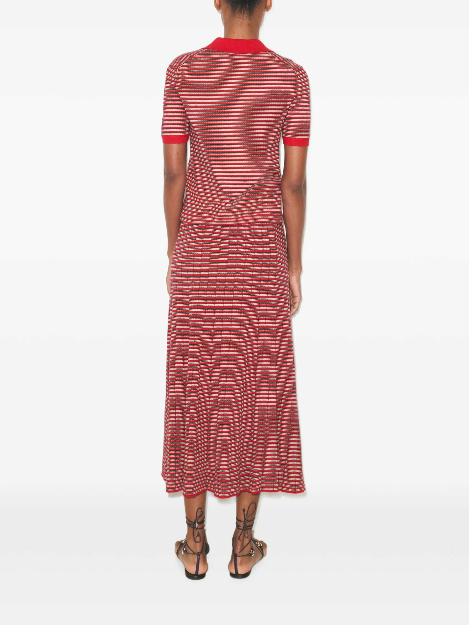 Топ Tory Burch Striped viscose polo, размер XS, Rouge Red — фото 1