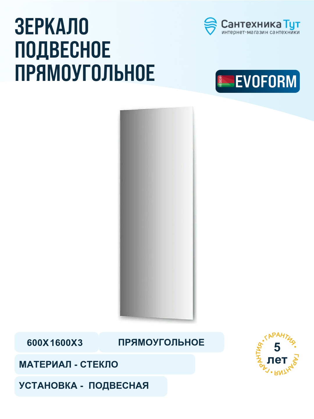 Зеркало Evoform Standard 160х60 без подсветки