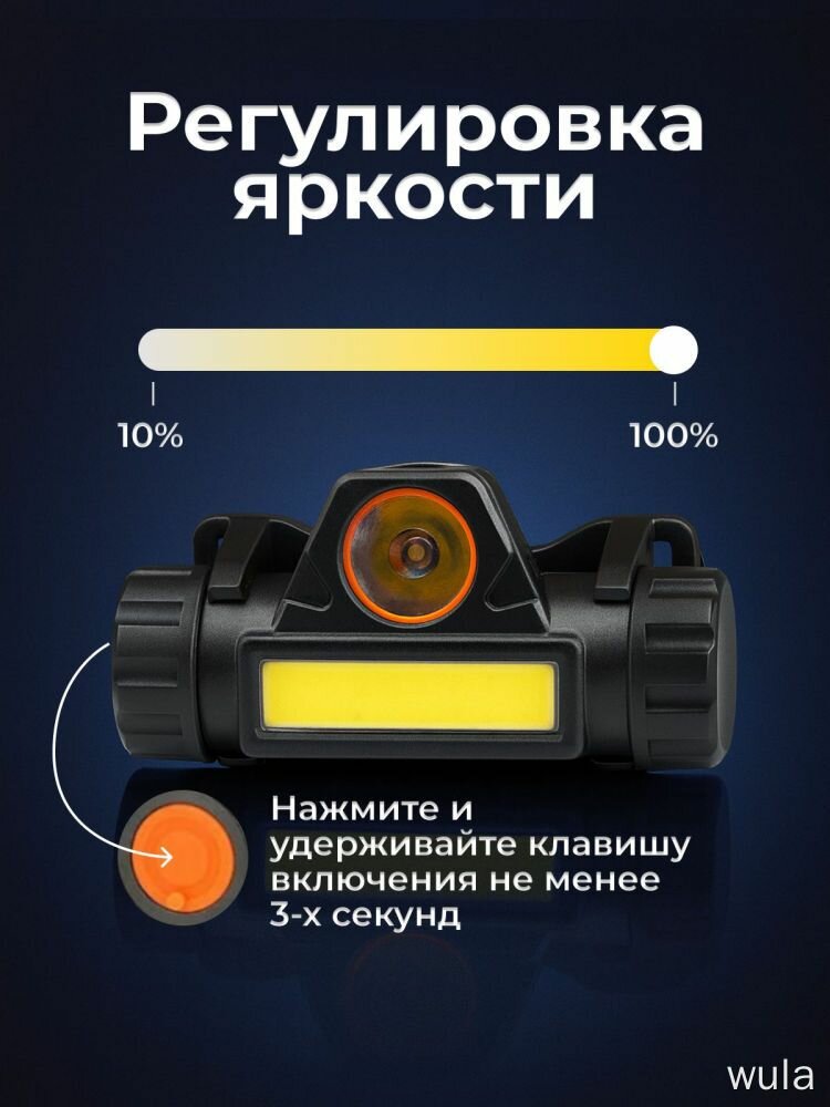 Налобный фонарь wula Type-C с усиленным аккумулятором 18650 и подсветкой для работы, активного отдыха и походов — фото 1