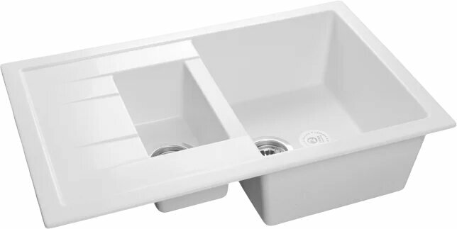 Мойка кухонная GranFest Quadro GF-Q775 KL мраморная, 77x50, прямоугольная, мойка для кухни, белая, с крылом