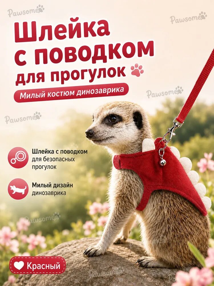 Шлейка с поводком для хорька и мелких животных, регулируемый костюм динозавр для прогулок, одежда для крыс, морских свинок и кроликов