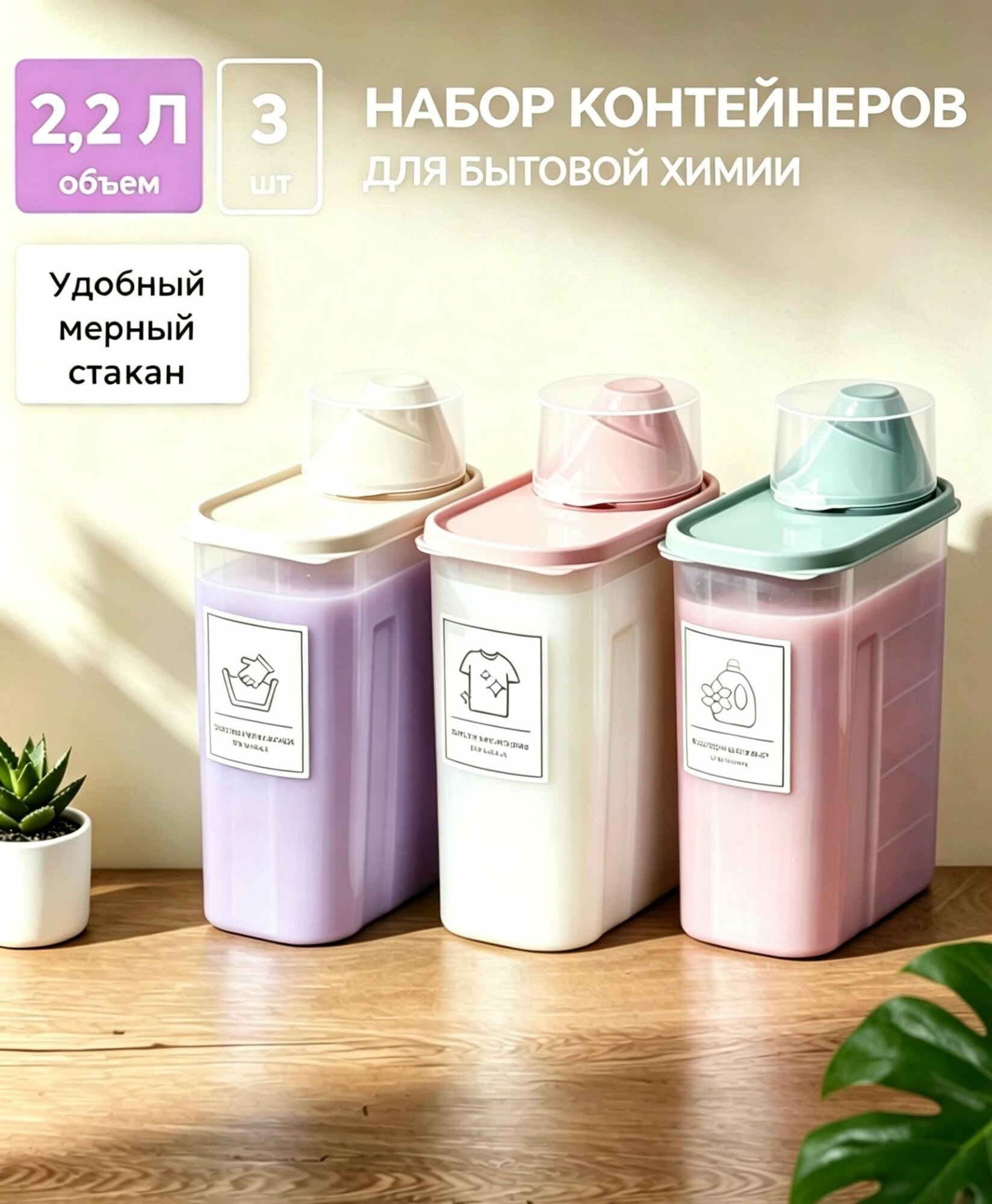 Контейнер для стирального порошка "для порошка", 2.2 л, 3 шт емкость для порошка набор контейнеров для хранения