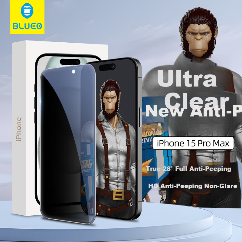 BLUEO Стеклянная защитная пленка для iPhone 15 Pro Max с анти-отпечатками и приватностью против падений Цвет：iPhone 15