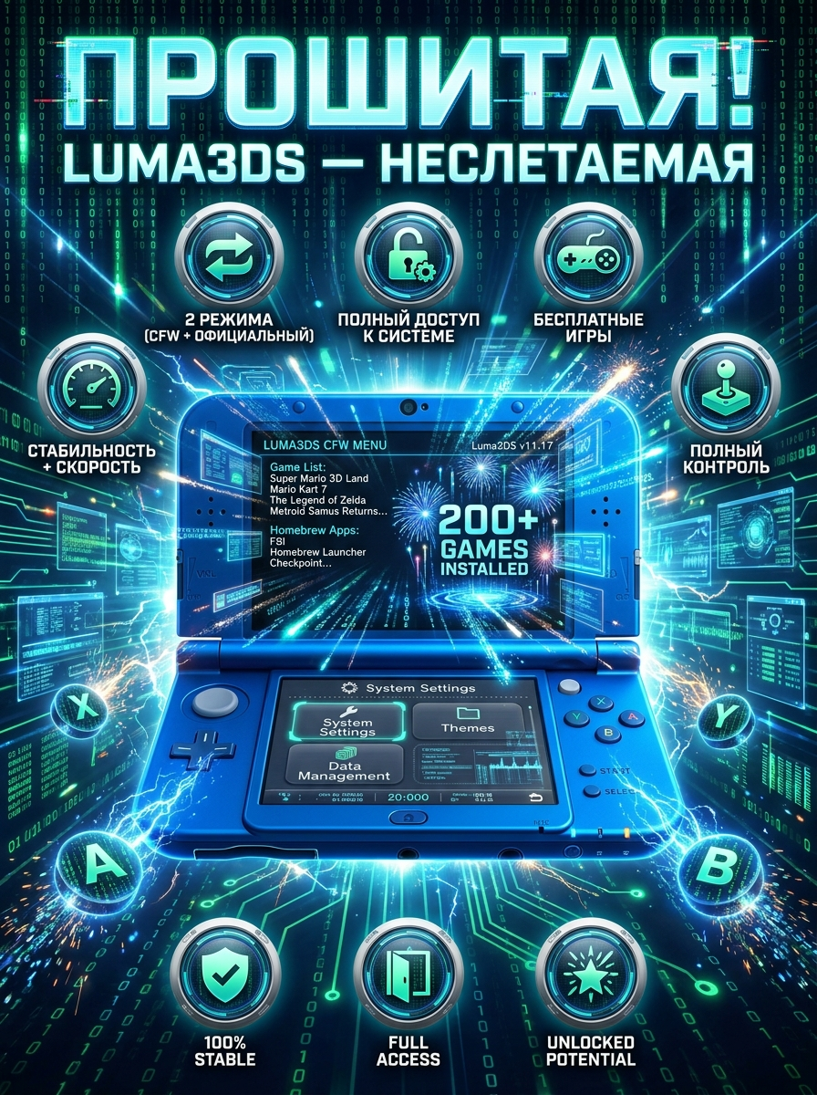 New Nintеndо 3DS Blue Metallic XL 128Gb,200 Игр,Мега комплект в коробке