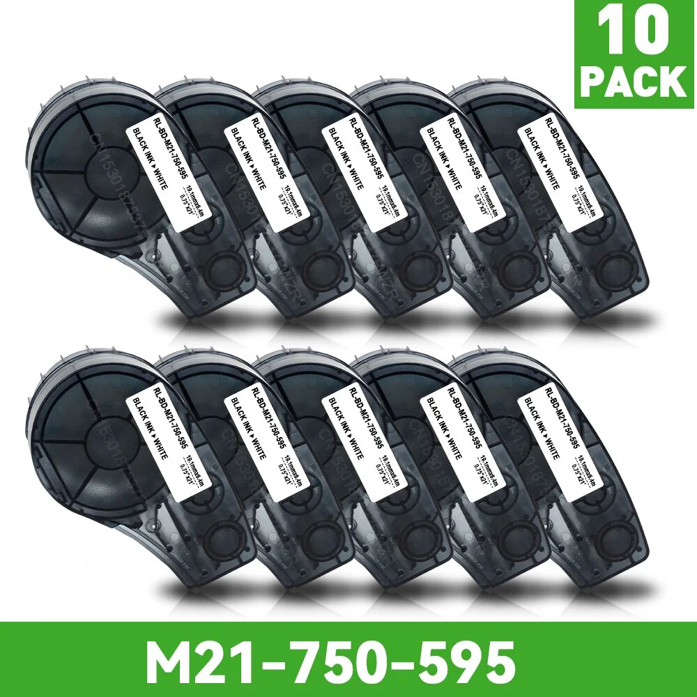 Виниловая лента Cartridge King M21-750-595 черная на белом, 10 шт.