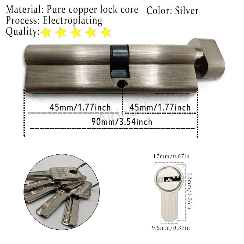 Цилиндр замка AiCinBel медный 90 T90-Silver-C-Z