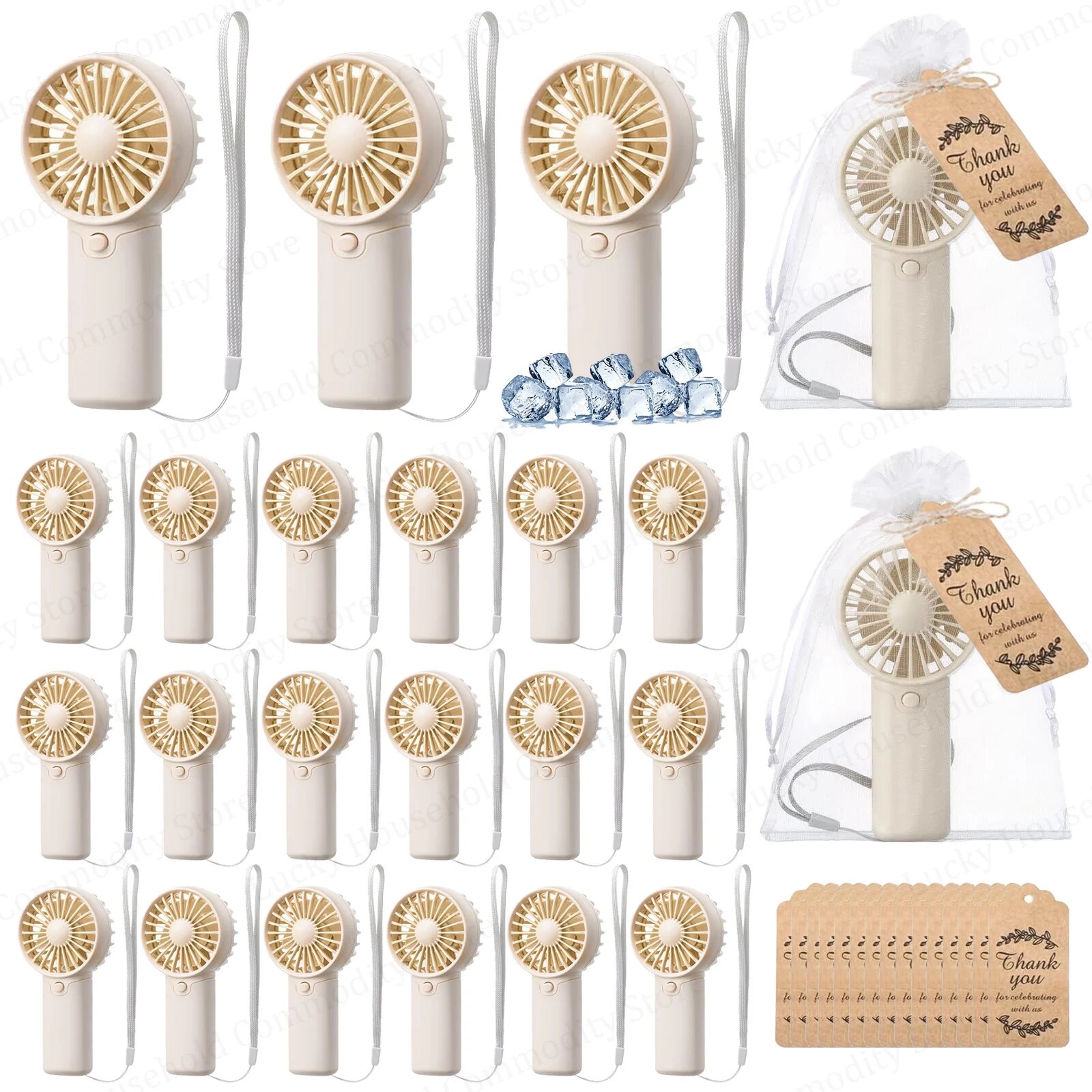 Мини-вентиляторы пластиковые для свадьбы оптом Бежевый, White with Card, 12PCS