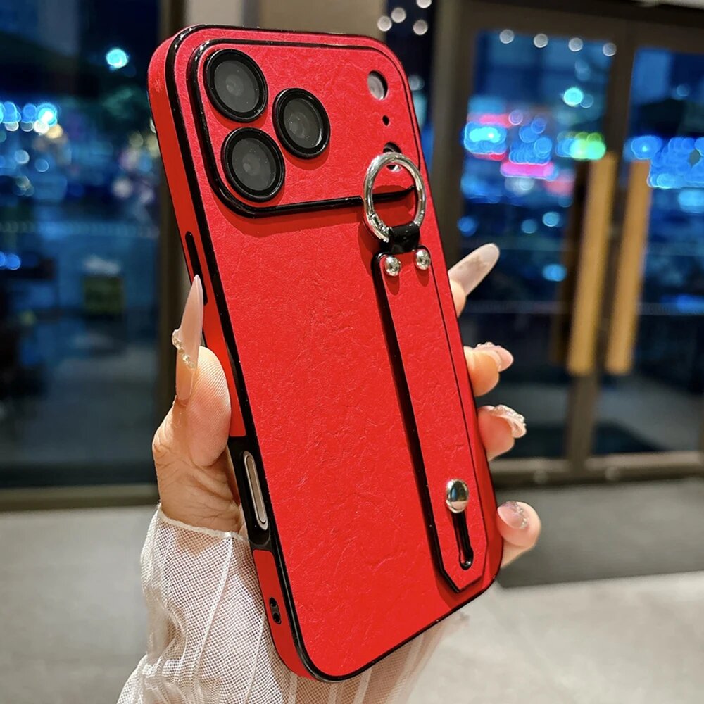 Чехлы для телефонов из замшевой кожи с ремешком на запястье для iPhone17 Про Макс, Красный, Red