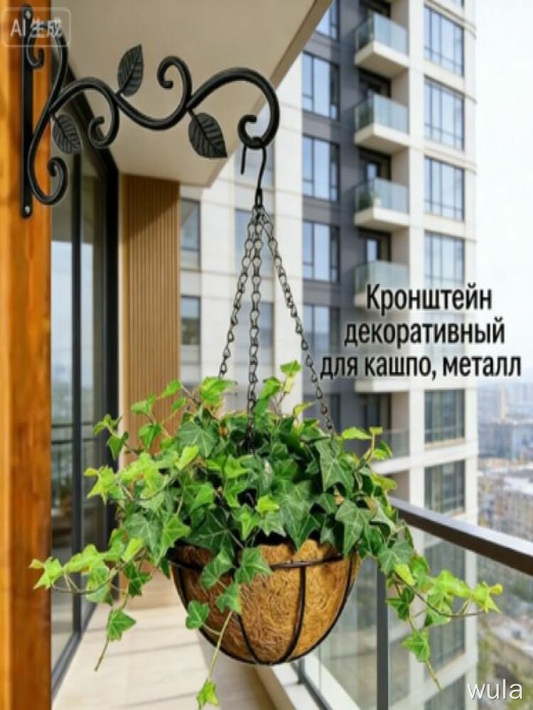 Уличный кронштейн для кашпо, черный матовый