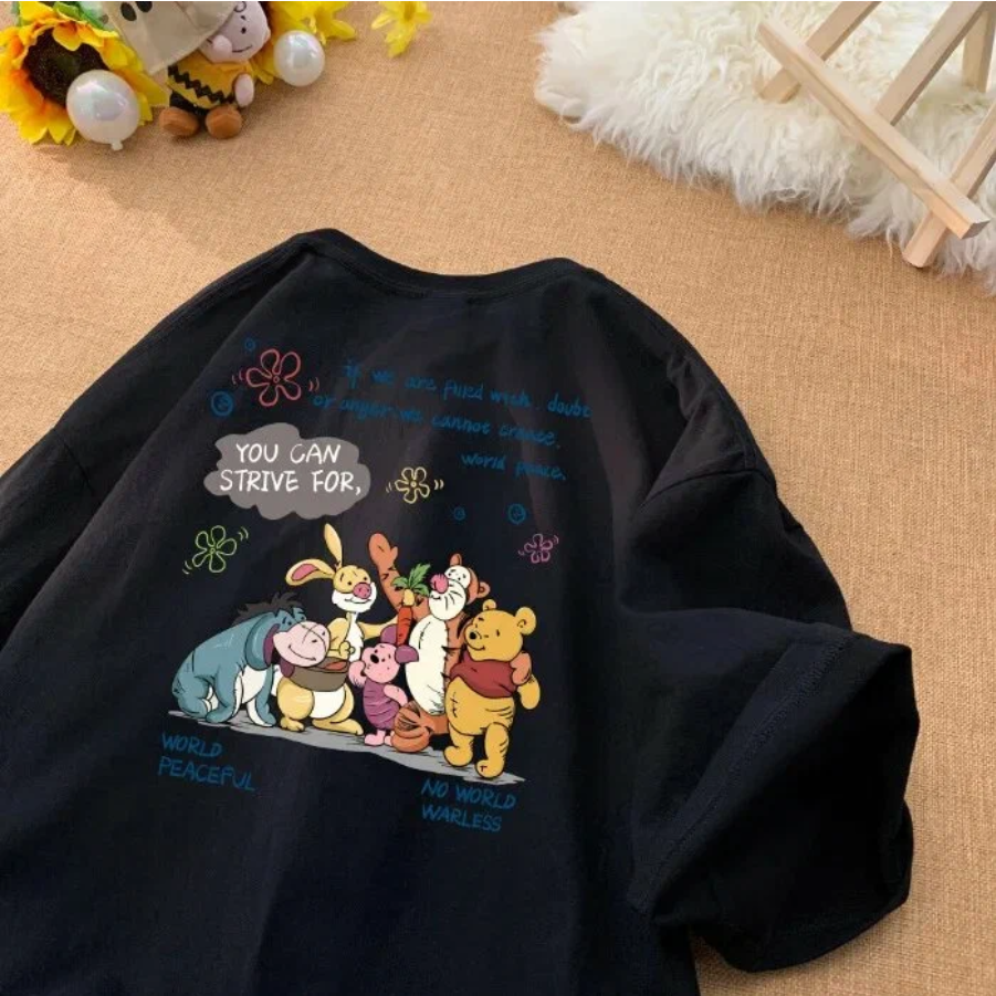 MINISO Kawaii Disney Футболка с медведем Пухом Летний свободный американский топ с круглым вырезом и короткими рукавами XL 62-70KG