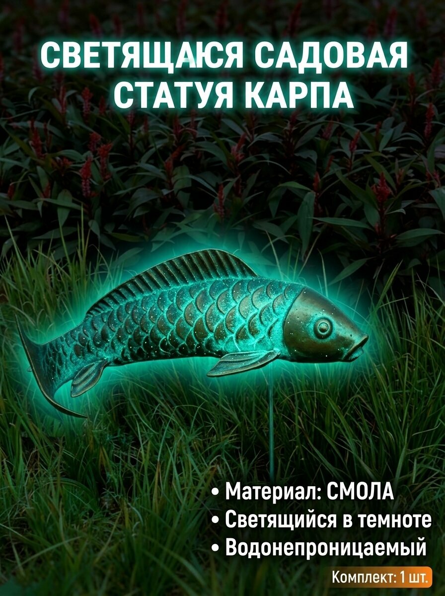 Фигурка садовая. Кои. Может быть светящимся. Полимерный материал. Со штекером заземления.1 шт