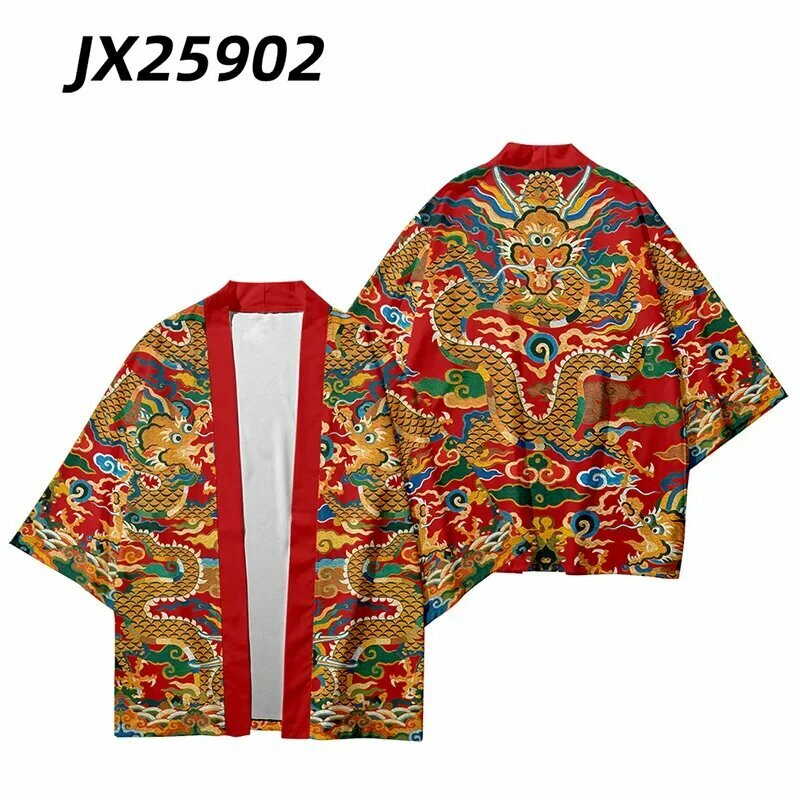 Мужское кимоно с принтом дракона, kimono