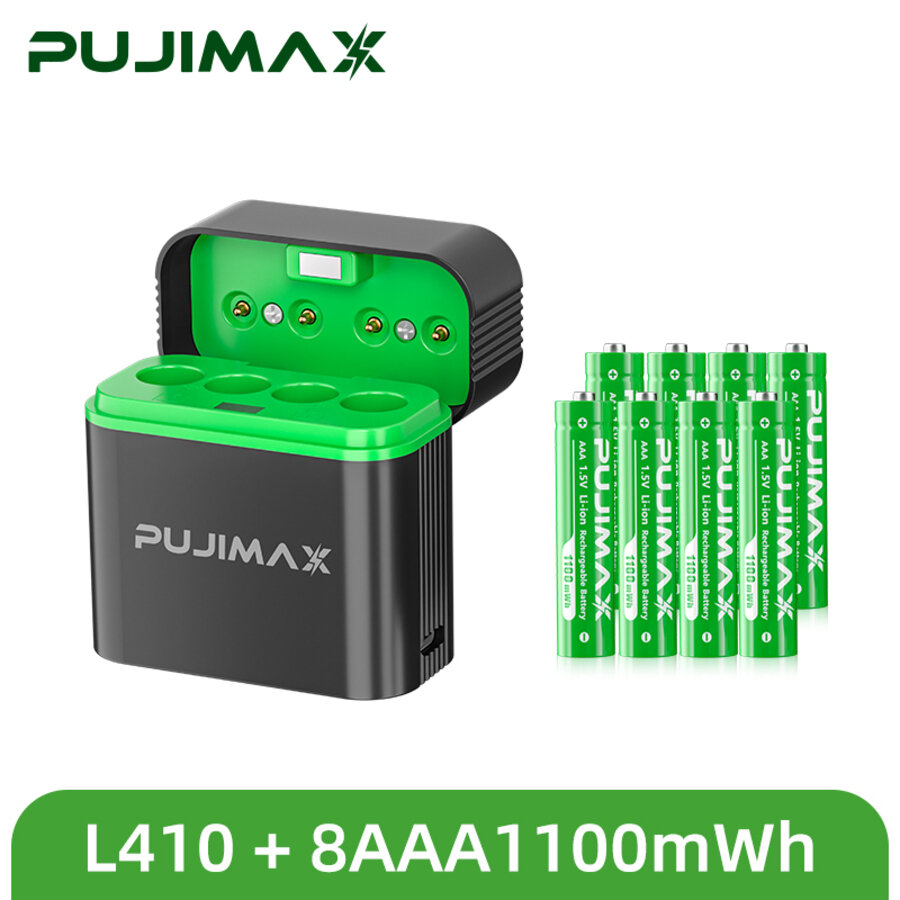 Аккумуляторы AAA 1.5В 1100 мВт·ч 8 шт, PUJIMAX Li-ion с USB-C, перезаряжаемые, 1500 циклов