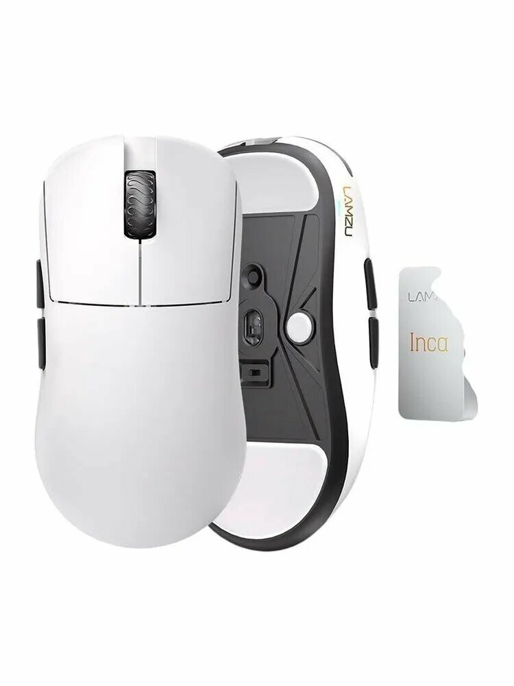 Lamzu Игровая мышь беспроводная Inca, Pixart 3950, 30000 DPI, 8000 Hz, 2.4GH z+Wired, белый