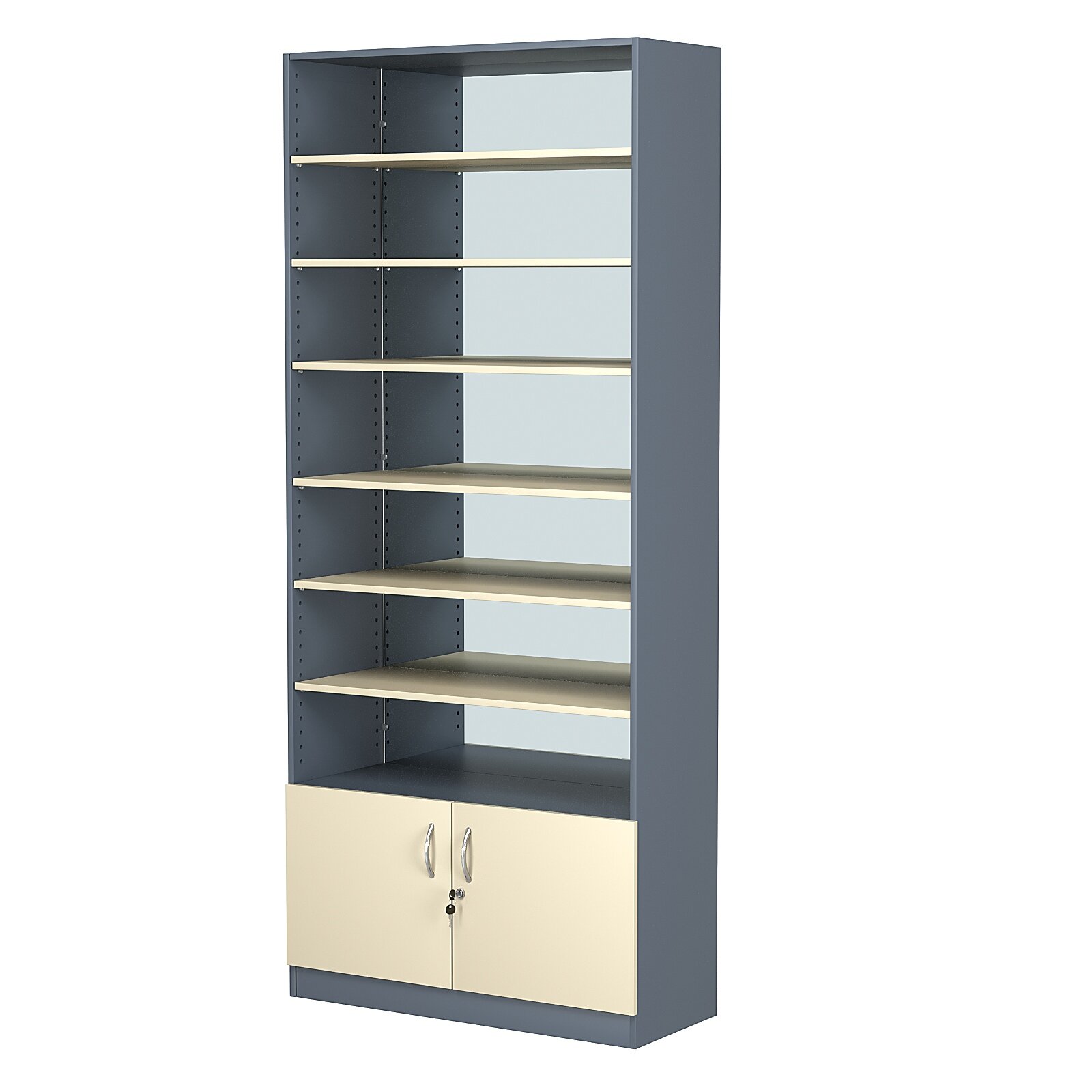Стеллаж из ДСП с 6-ю полками 400x900 мм серии LEVEL-6 №14-2 (З/C - зеркало), Темно-серый + Крем Вайс