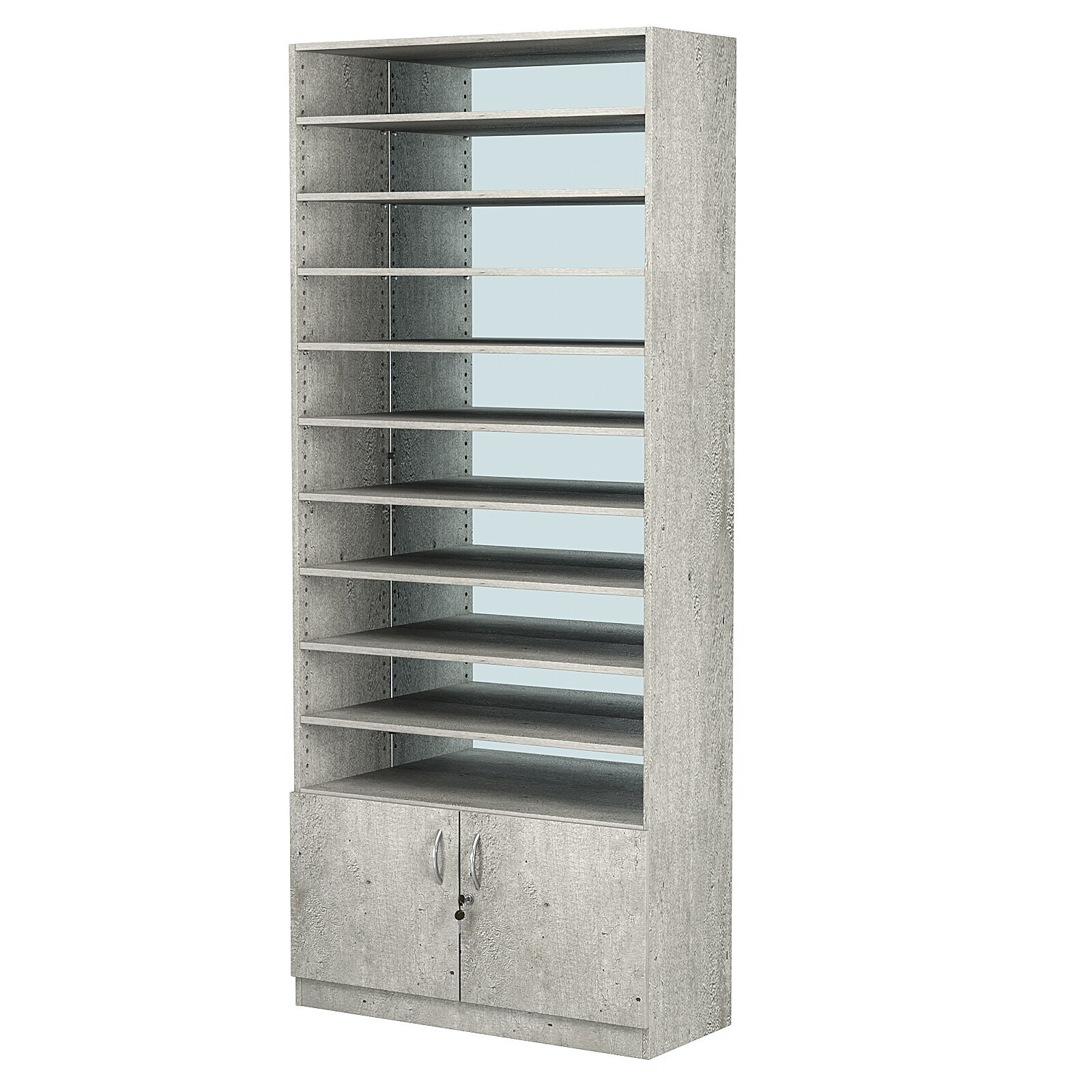 Стеллаж из ДСП с 9-ю полками 350x900 мм серии LEVEL-9 №13-2 (З/C - зеркало), Метрополитан Грей