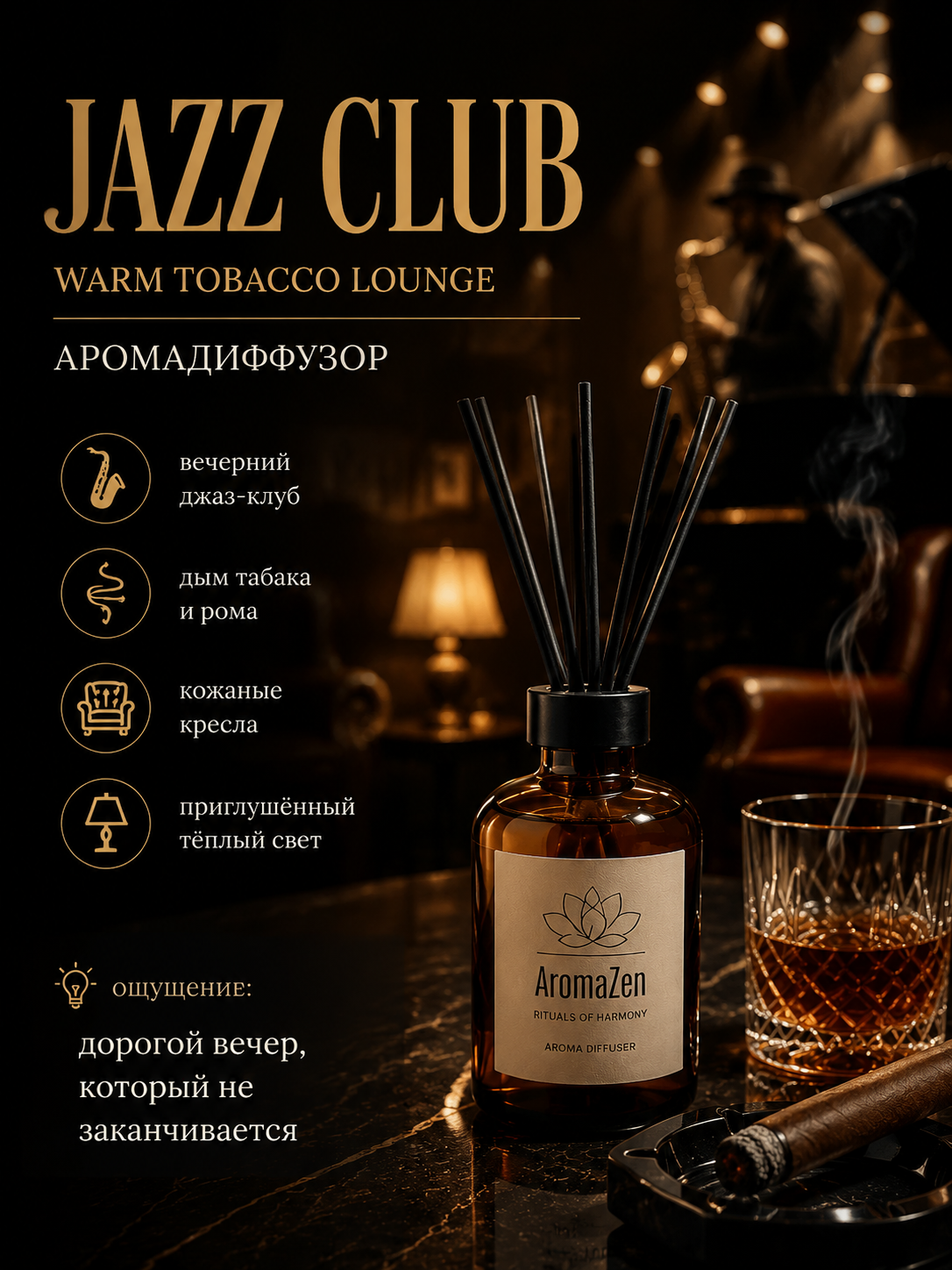 AromaZen Аромадиффузор Jazz Club / Диффузор для дома с палочками