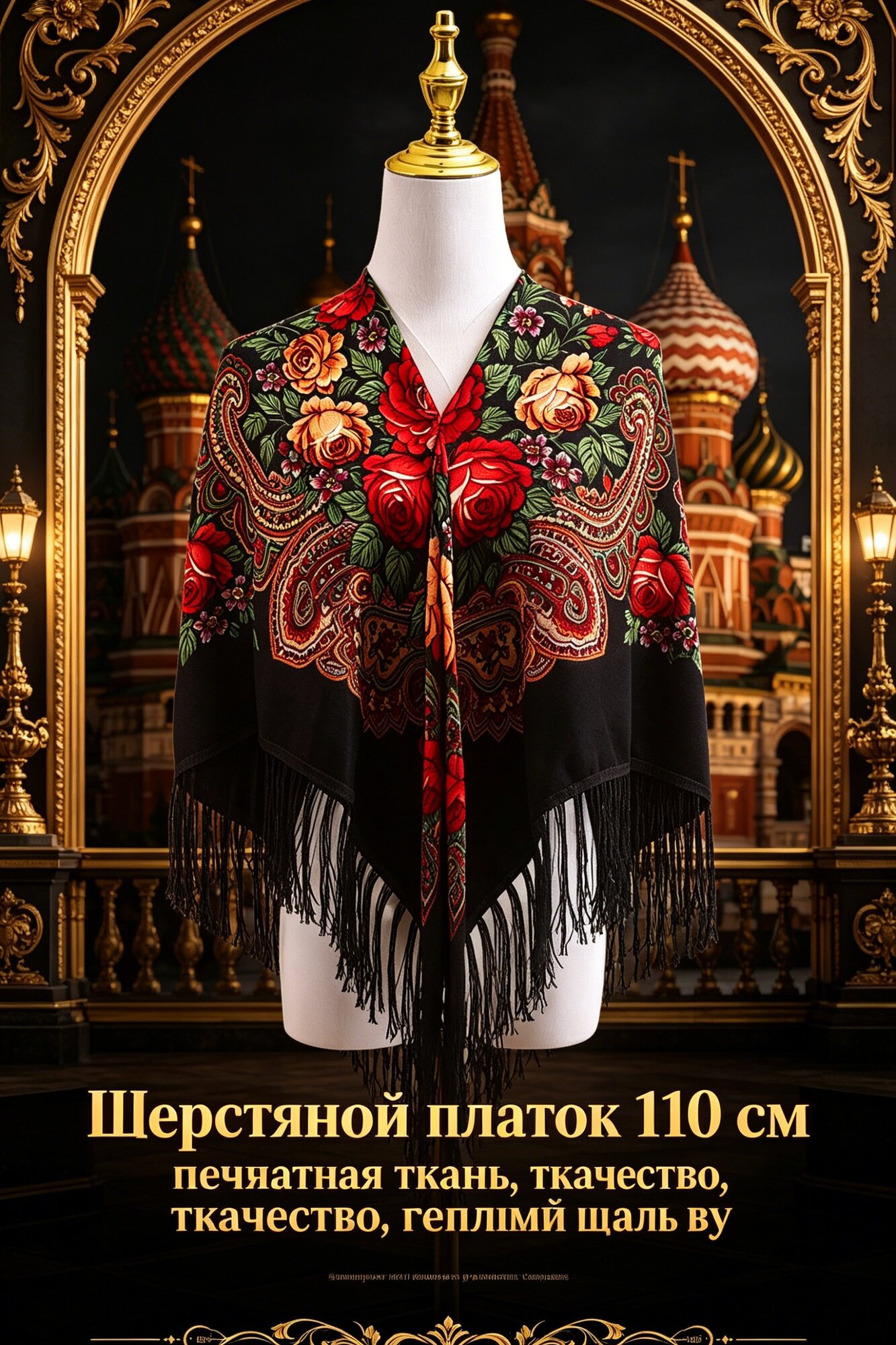 Шерстяной платок 110 см, печатная ткань, ткачество, теплый шаль в русском стиле, много цветов