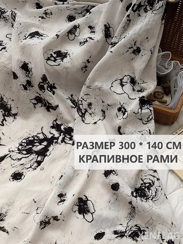 Ткань крапива рами для пошива одежды, платьев, рубашек и рукоделия, цветок на зеленом