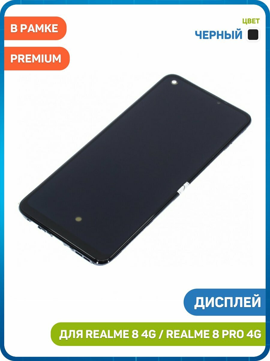 Дисплей для Realme 8 4G / 8 Pro 4G (в сборе с тачскрином) в рамке, черный, AAA