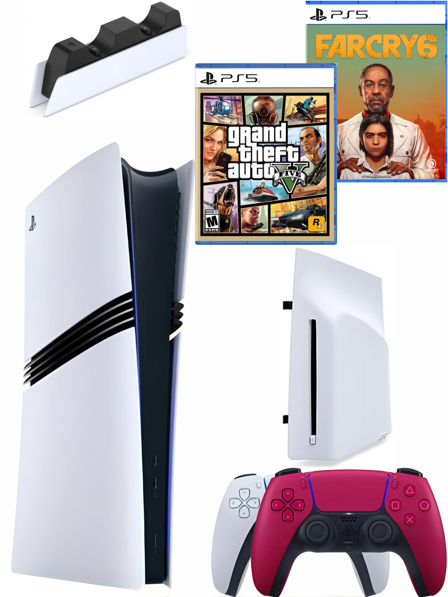 Игровая приставка Sony PS 5 Pro Digital Edition+Зарядная станция+ Дисковод +2-ой геймпад+GTA5, Far Cry 6, 2Tb SSD