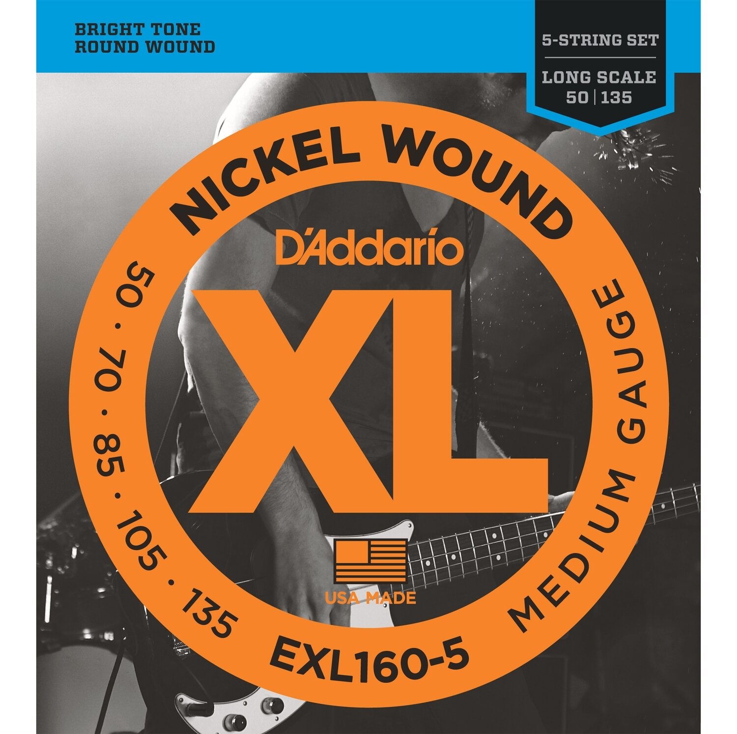 Комплект струн для бас-гитары D'ADDARIO EXL160-5, 5-струн soft/reg, 050-135