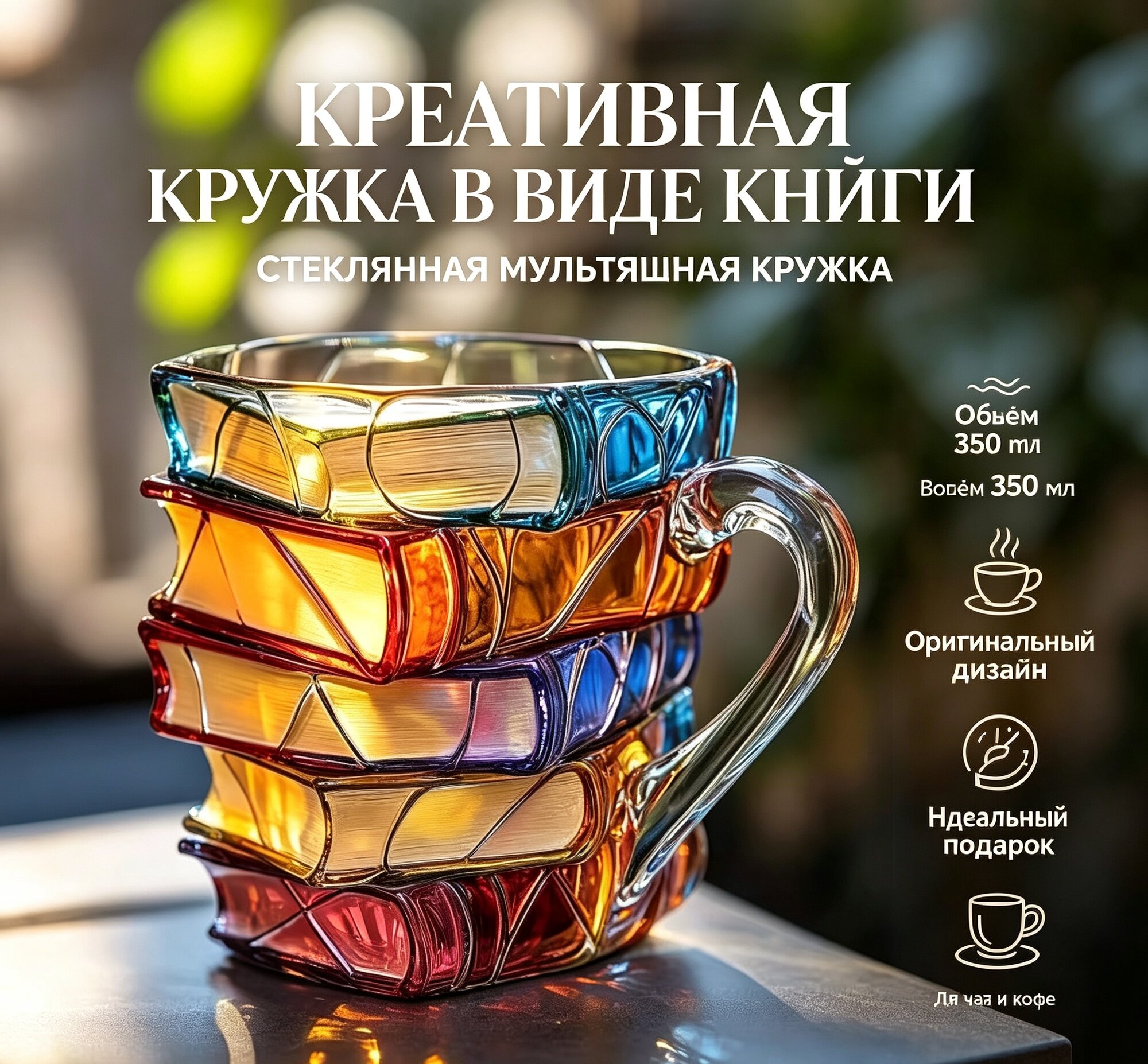 Цветной креативный стеклянный стакан в форме книги с ручкой, кофейный стакан, 1 шт.