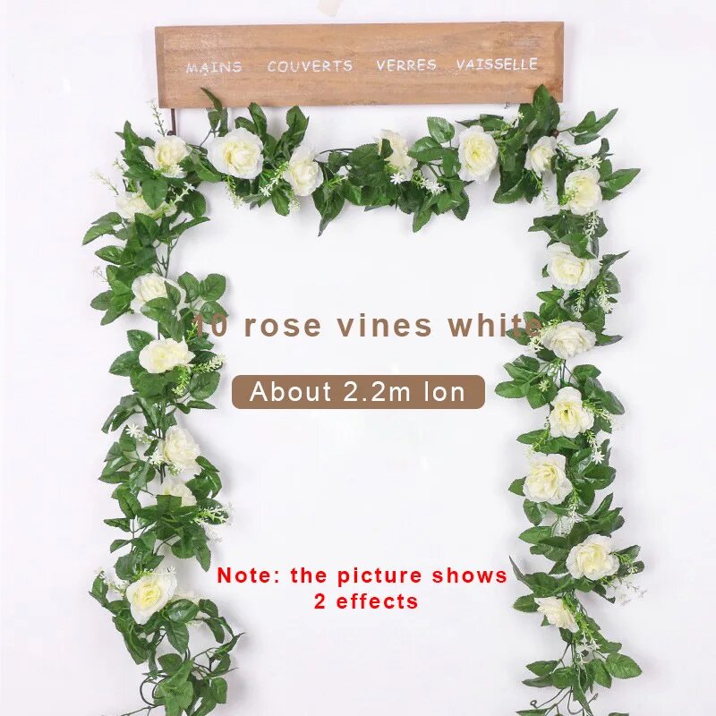 Искусственные цветы белая лоза роза пластик Белый, White 1pc