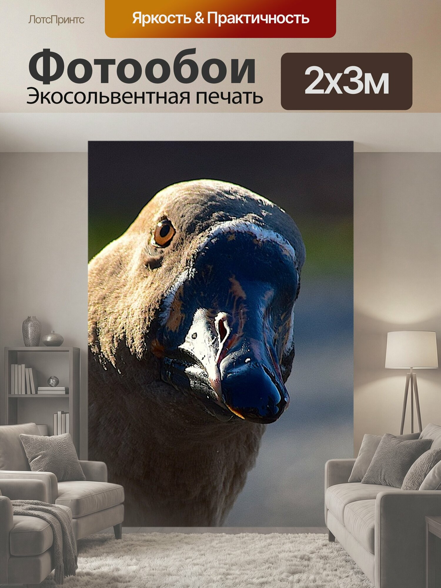 Фотообои "Гусь, профиль, лицо" 200x300 см. экосольвентная печать