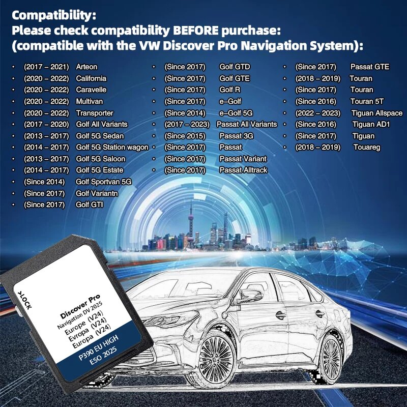 Карта памяти NAVINESA 64 ГБ для GPS-навигации VW Golf Passat Touran 2026-2027