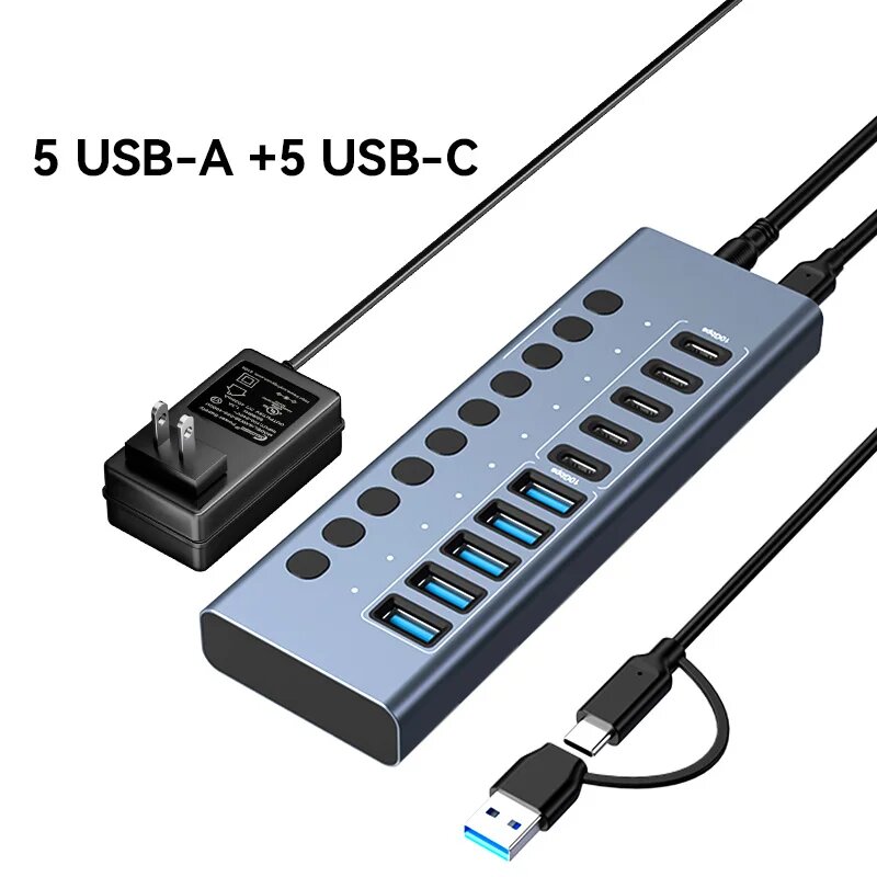 USB-хаб Acasis 10 портов, Голубой