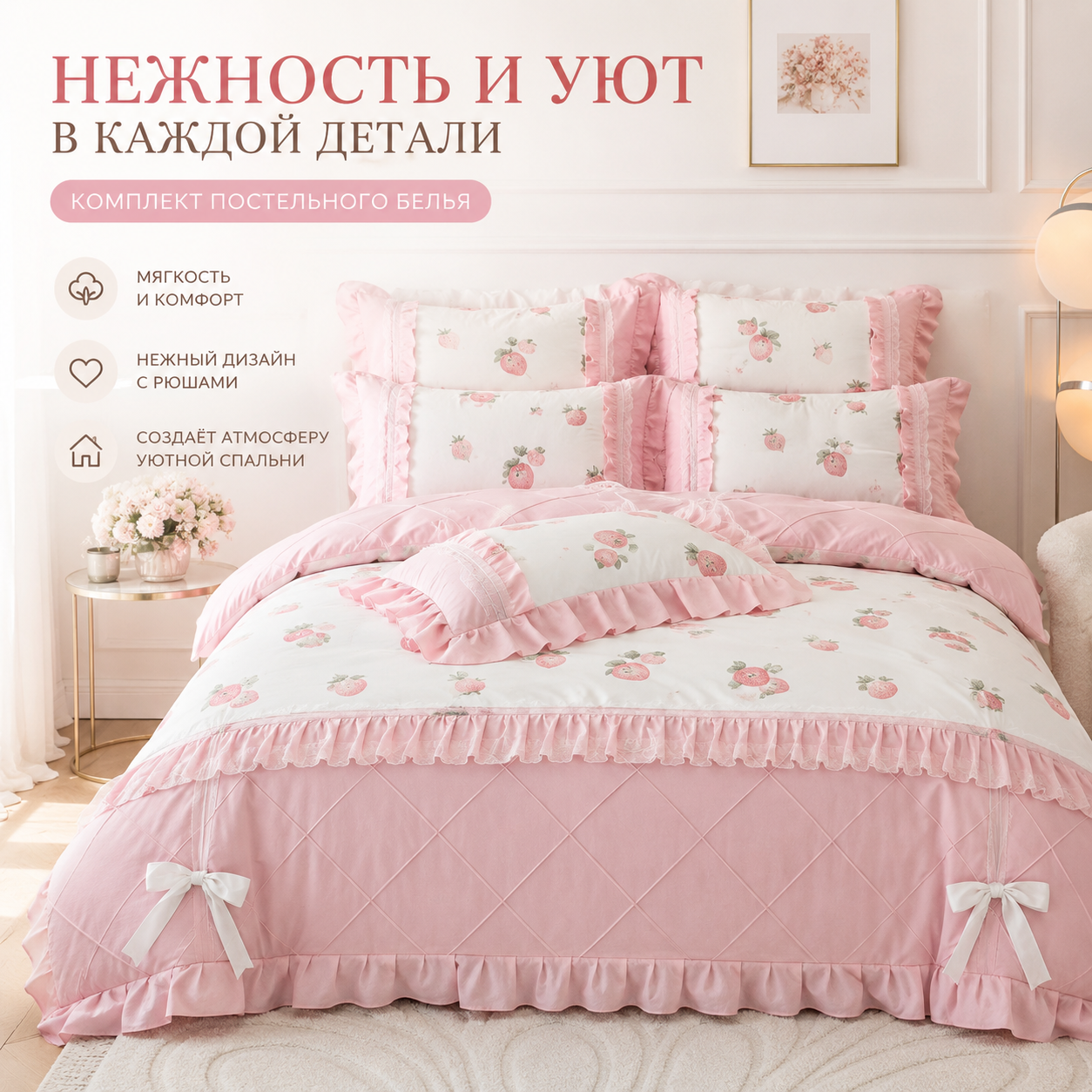 Комплект постельного белья Miss Deer "Princess Wind", хлопок, с цветочным принтом