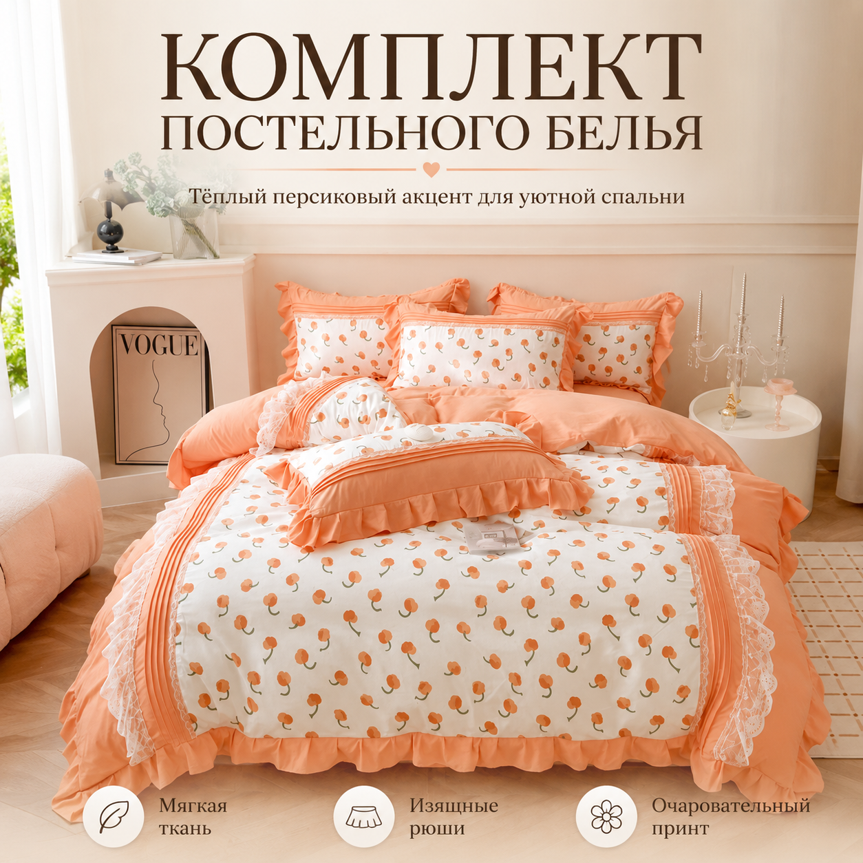 Комплект постельного белья Miss Deer "Princess Wind", хлопок, с цветочным принтом