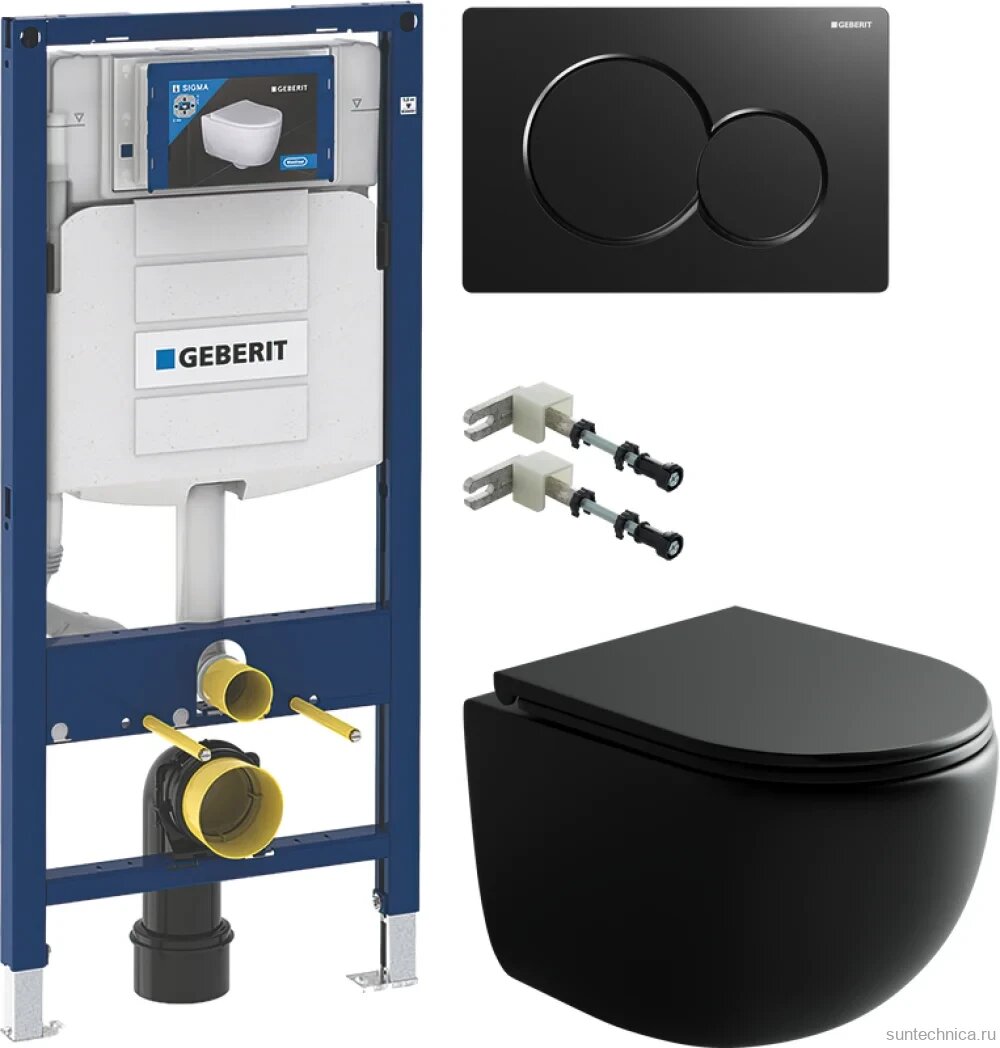 Комплект Унитаз подвесной Ceramicanova UP Rimless CN4007MB черный матовый + Инсталляция Geberit Duofix UP 320 111.300.00.5 + Кнопка Sigma 01 115.770. DW.5 черная + Крепления 111.815.00.1 к стене