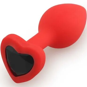 Play Secrets Silicone Butt Plug Heart Shape Small, красный/черный. Малая анальная пробка с кристаллом в форме сердца