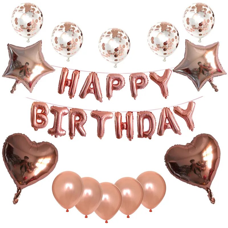 Фольгированные шары "Happy Birthday" с декором, цвет: как на фото