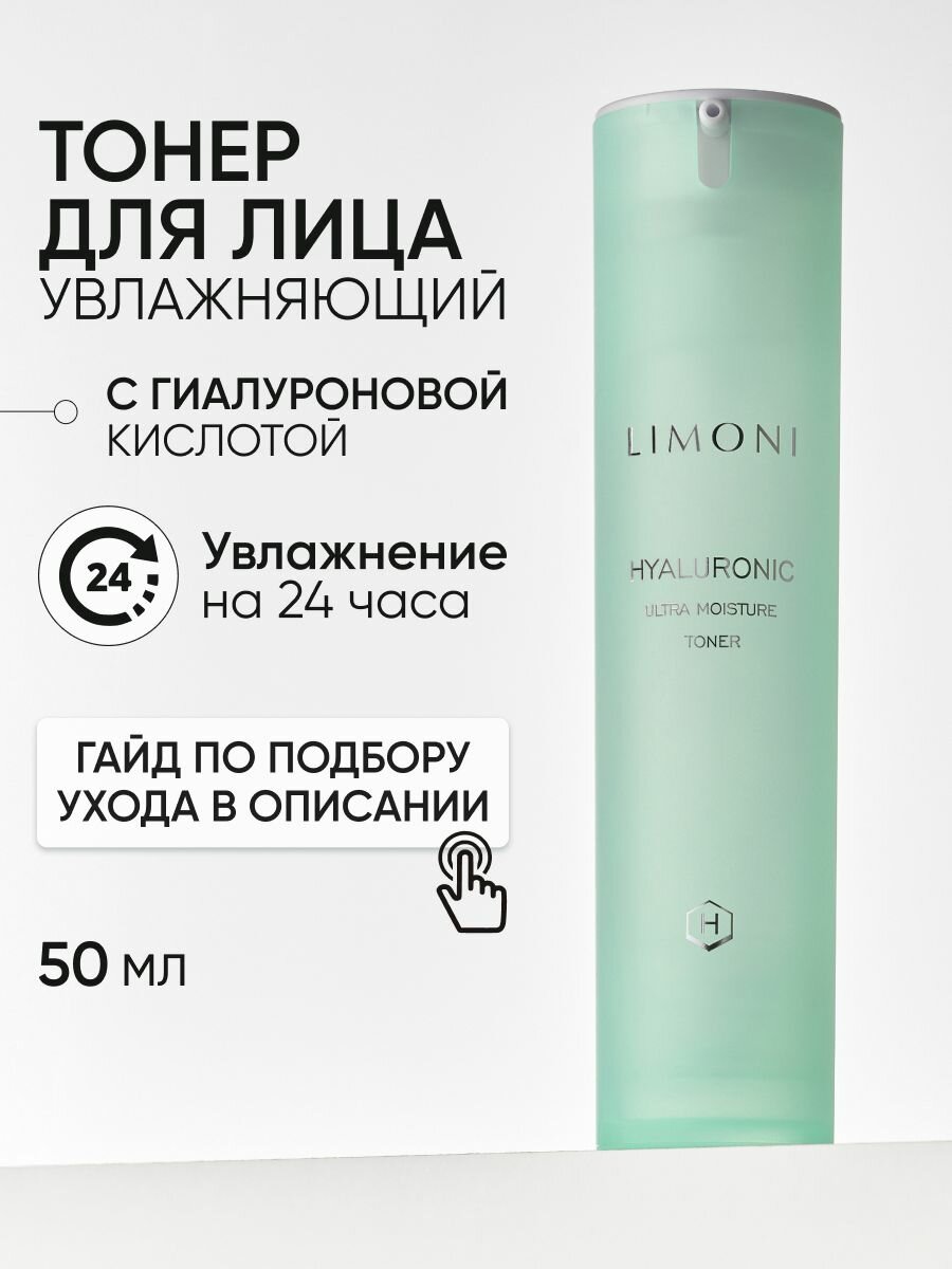 LIMONI Увлажняющий тонер для лица с гиалуроновой кислотой и церамидами, 50 мл Корея