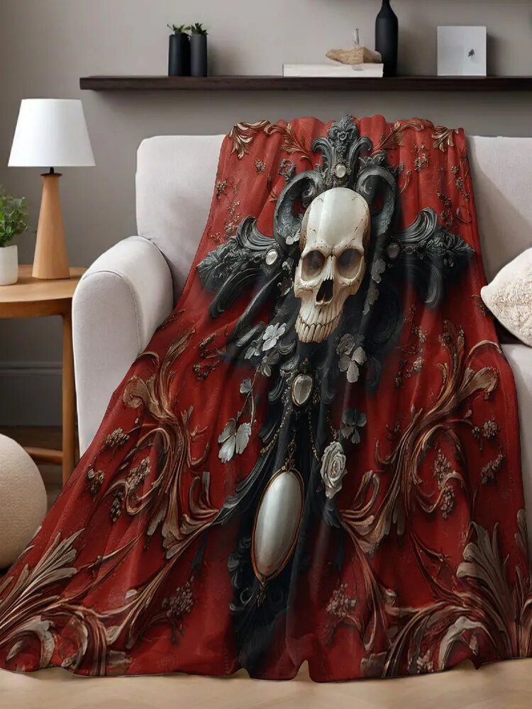 Плед с фотопринтом фланелевый 3D рисунок черепа мягкий пушистый на диван и кровать , Фланель, 240 см х 220 см