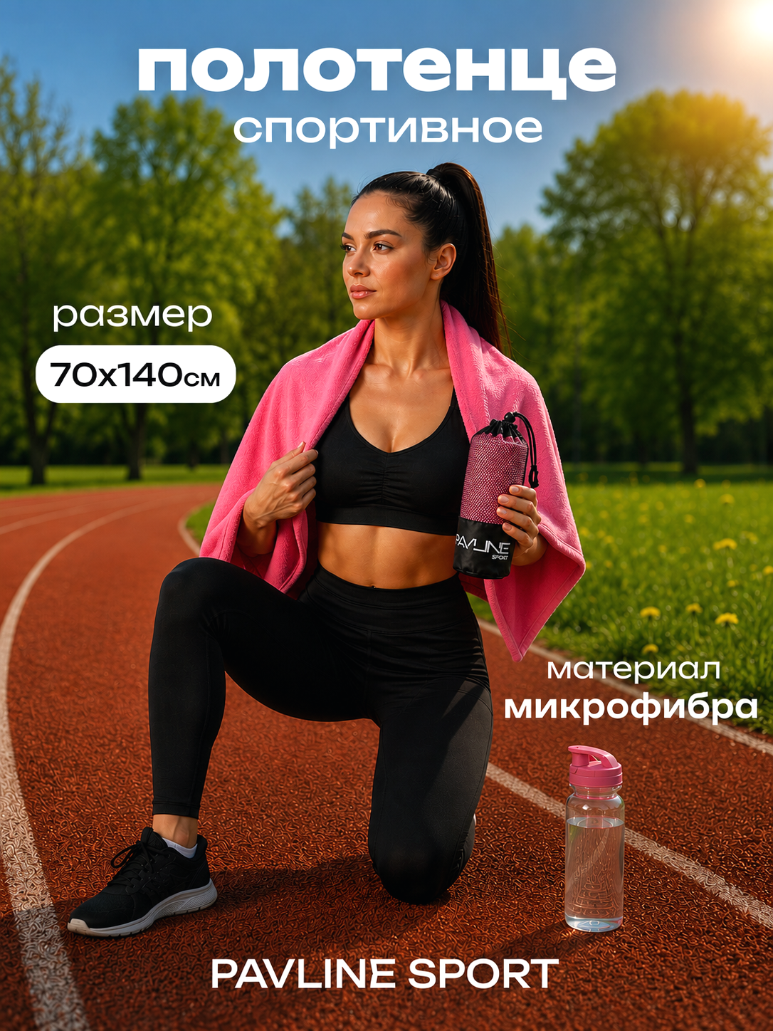 Полотенце из микрофибры спортивное 70х140 см Павлина, розовый неон