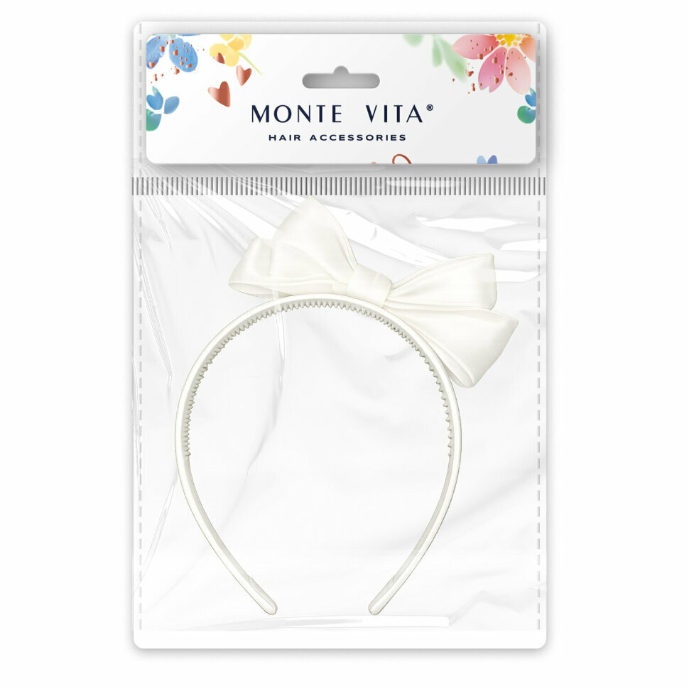 Ободок для волос с бантиком, ширина 1 см, белый, MONTE VITA (монте вита), 457940, 12 штук, 457940