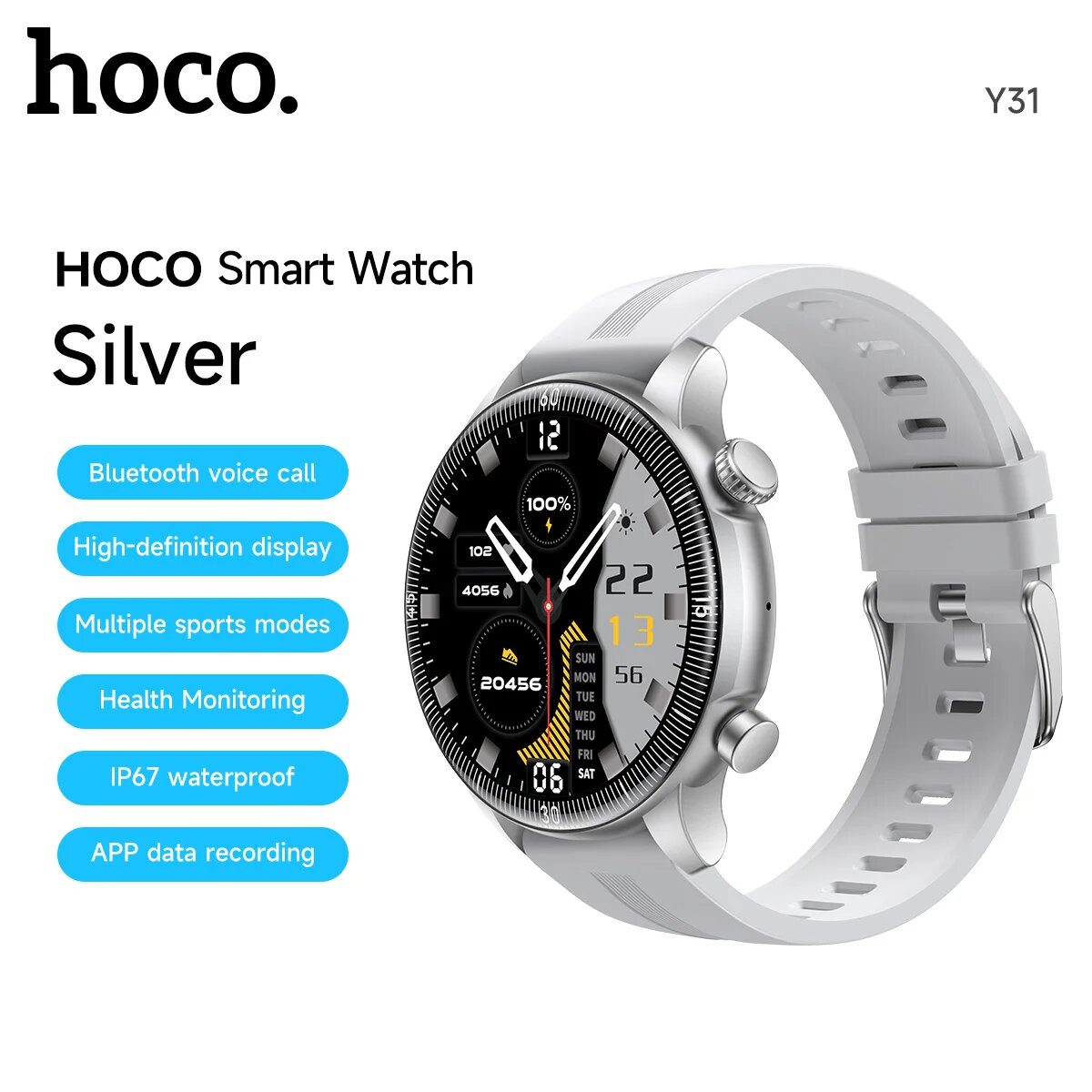 HOCO Y31 Умные часы серебряные с Bluetooth