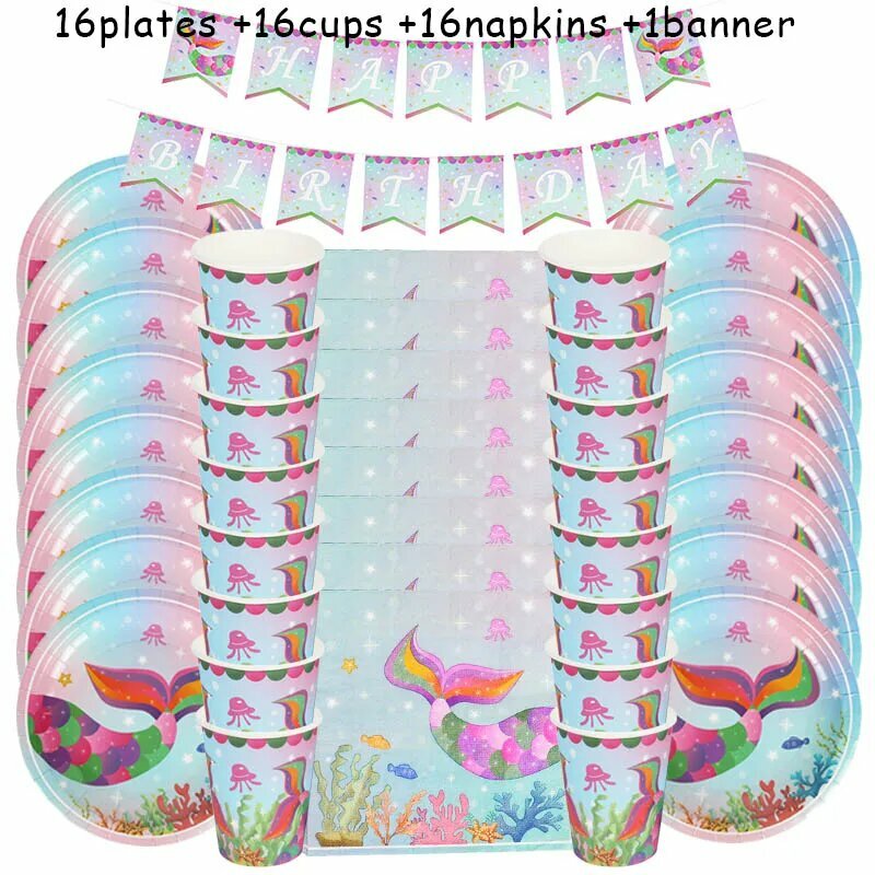 Одноразовая посуда принцесса русалка cyuan Розовый, 49pcs set-B