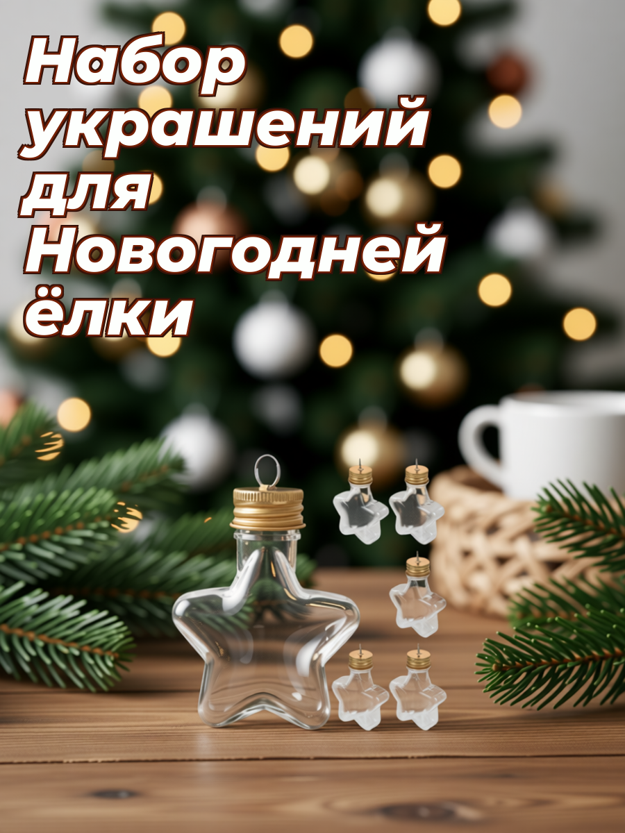 6 Штук Прозрачная Звездная Бутылка Для Рождества И Праздничного Украшения Размер 8.00X6.50X2.50Cm