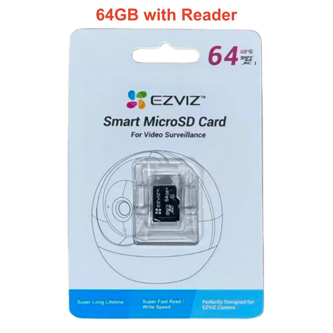 Память microSD Hikvision EZVIZ 32/64/128/256/512 ГБ 64GB with Reader