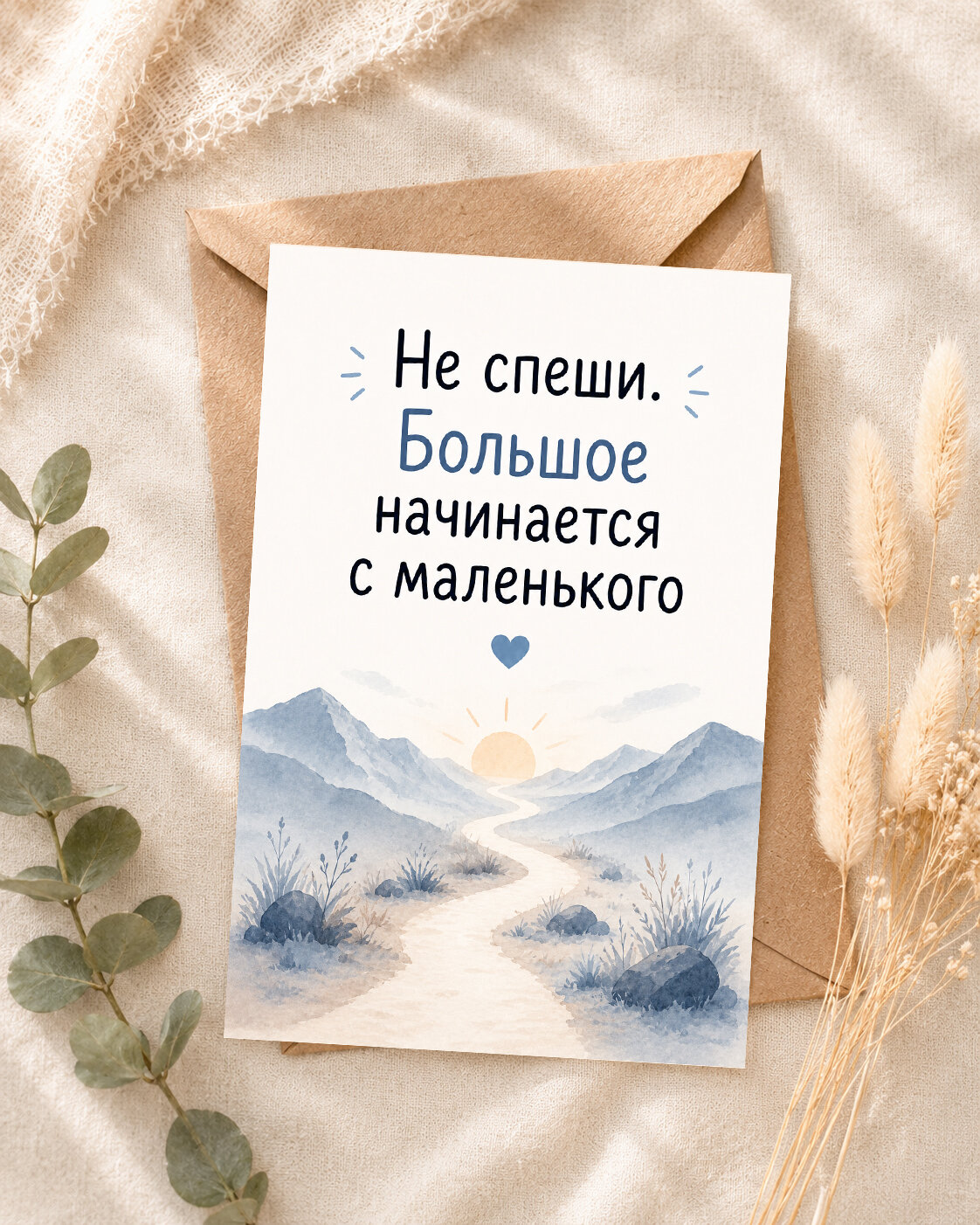 Открытка "Большое начинается с маленького", мотивационная акварельная открытка, 10х15
