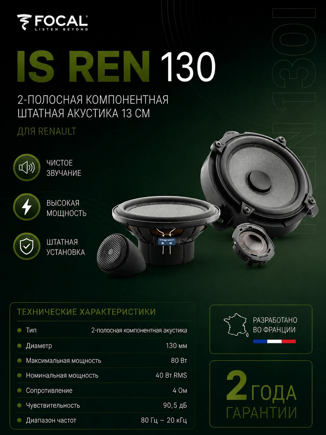 Автомобильная 2-полосная компонентная акустика FOCAL IS REN 130