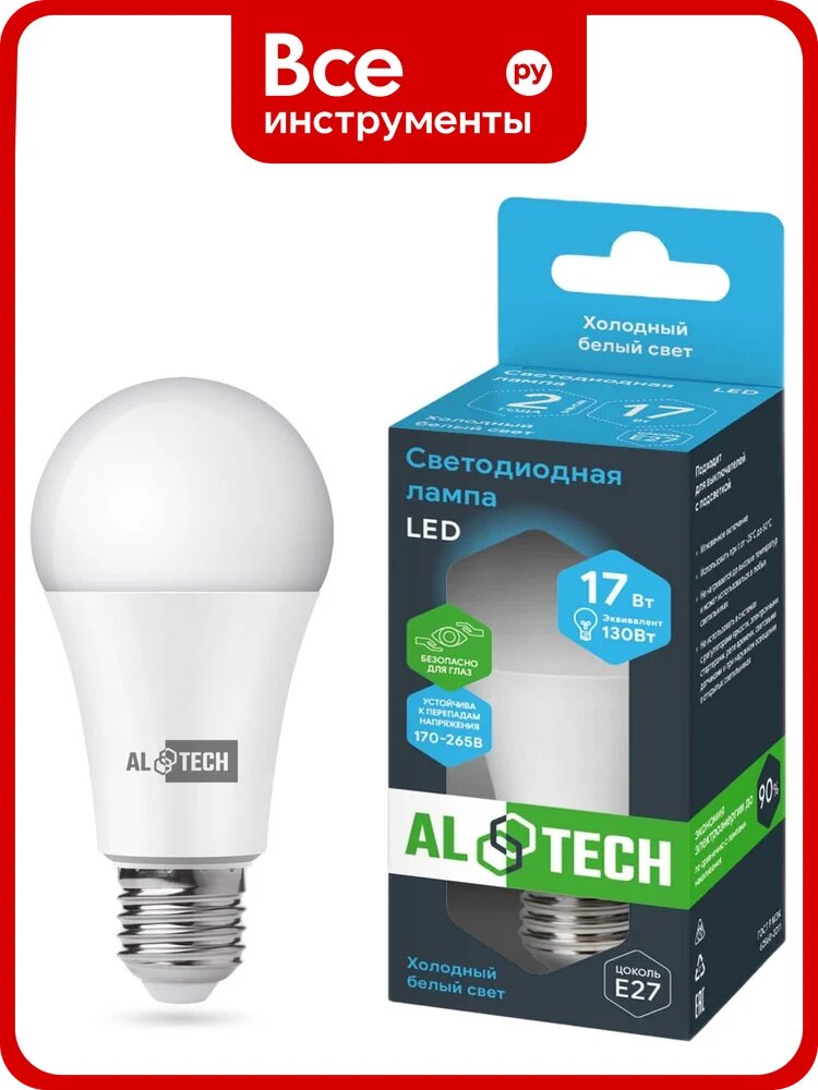 Лампочка светодиодная ALTECH LED Р60-17W-865-E27 17Вт груша холодный белый свет 4673758070319