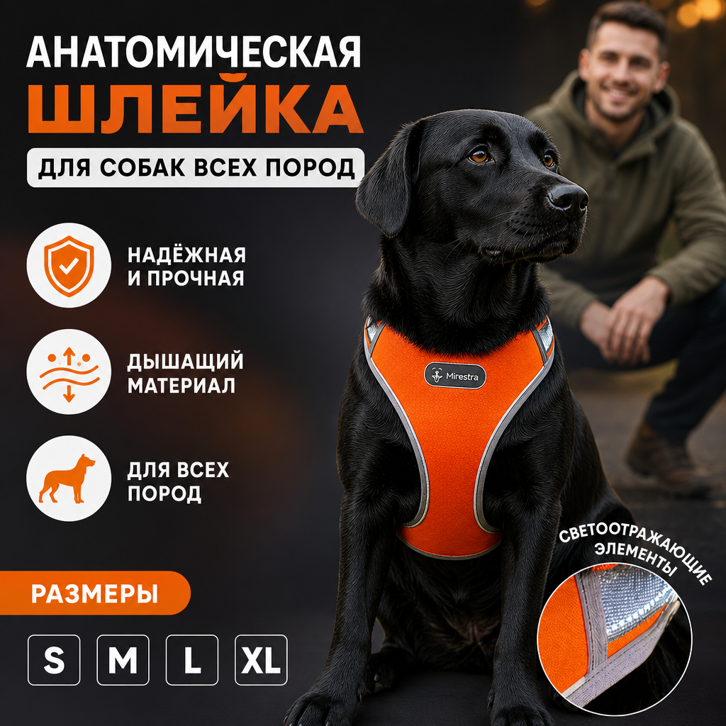 Регулируемая шлейка для собак, регулируемый, комфортный, безопасный, светоотражающие элементы, для прогулок