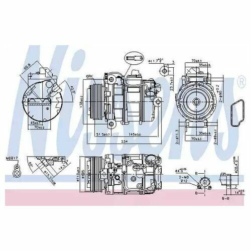 Компрессор кондиционера Nissens 890390 для BMW 1 серия E81, E82, E87, E88, 3 серия E90, E91, E92, E93, 5 серия E60, E61,